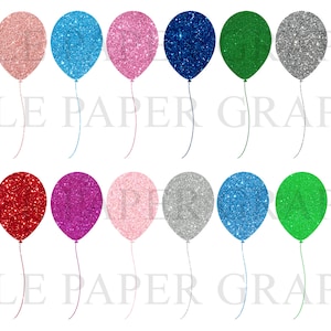 Glitter Balloons Clipart, Glitter Balloon PNG Digital Overlays, Glitter ...