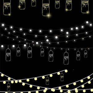Mason Jars and String Lights Clipart, Fairy Lights Clip Art, Party ...