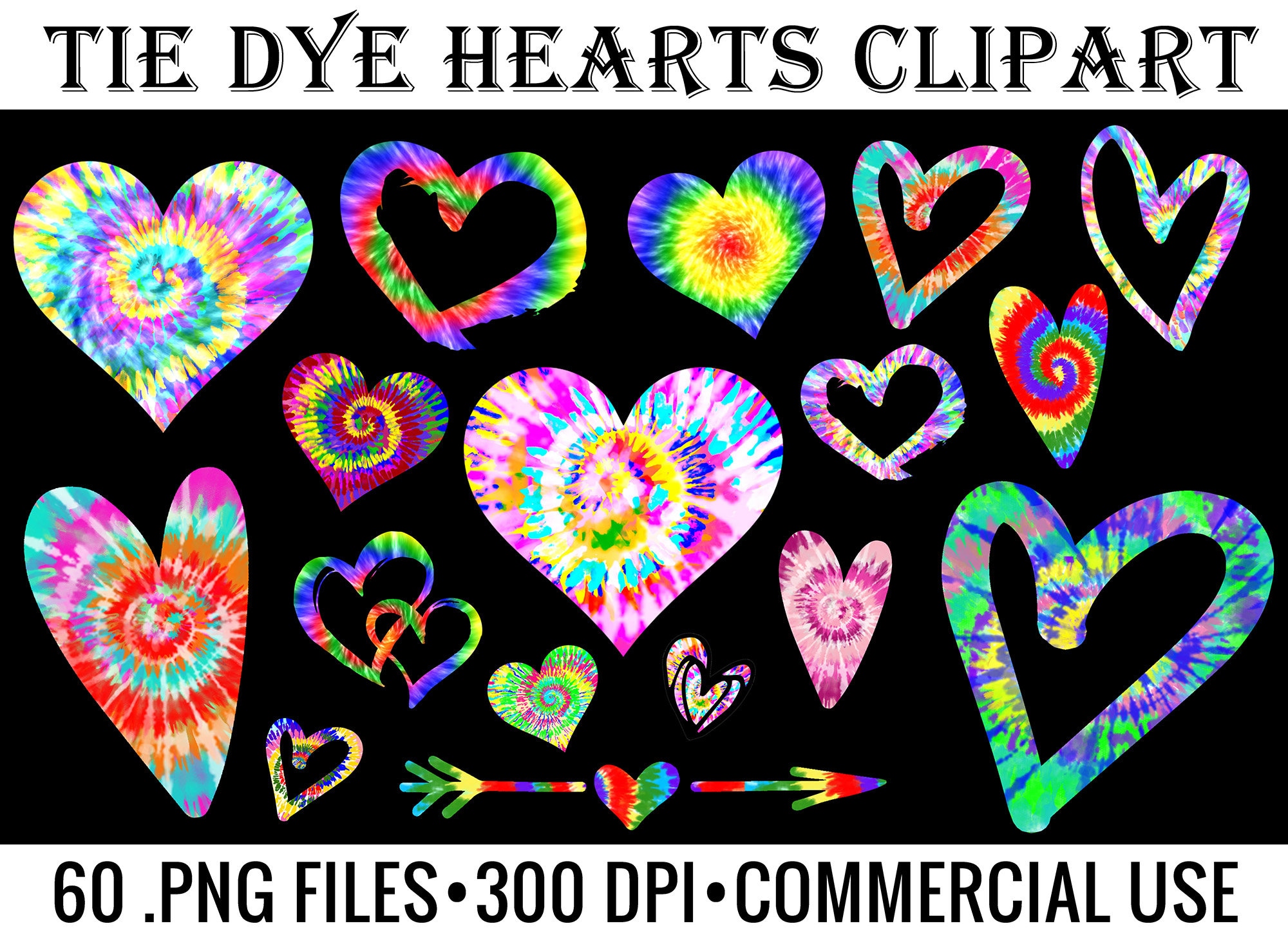 Tie Dye Hearts Clipart, Birthday, Invitations Clip Art, Digital ...