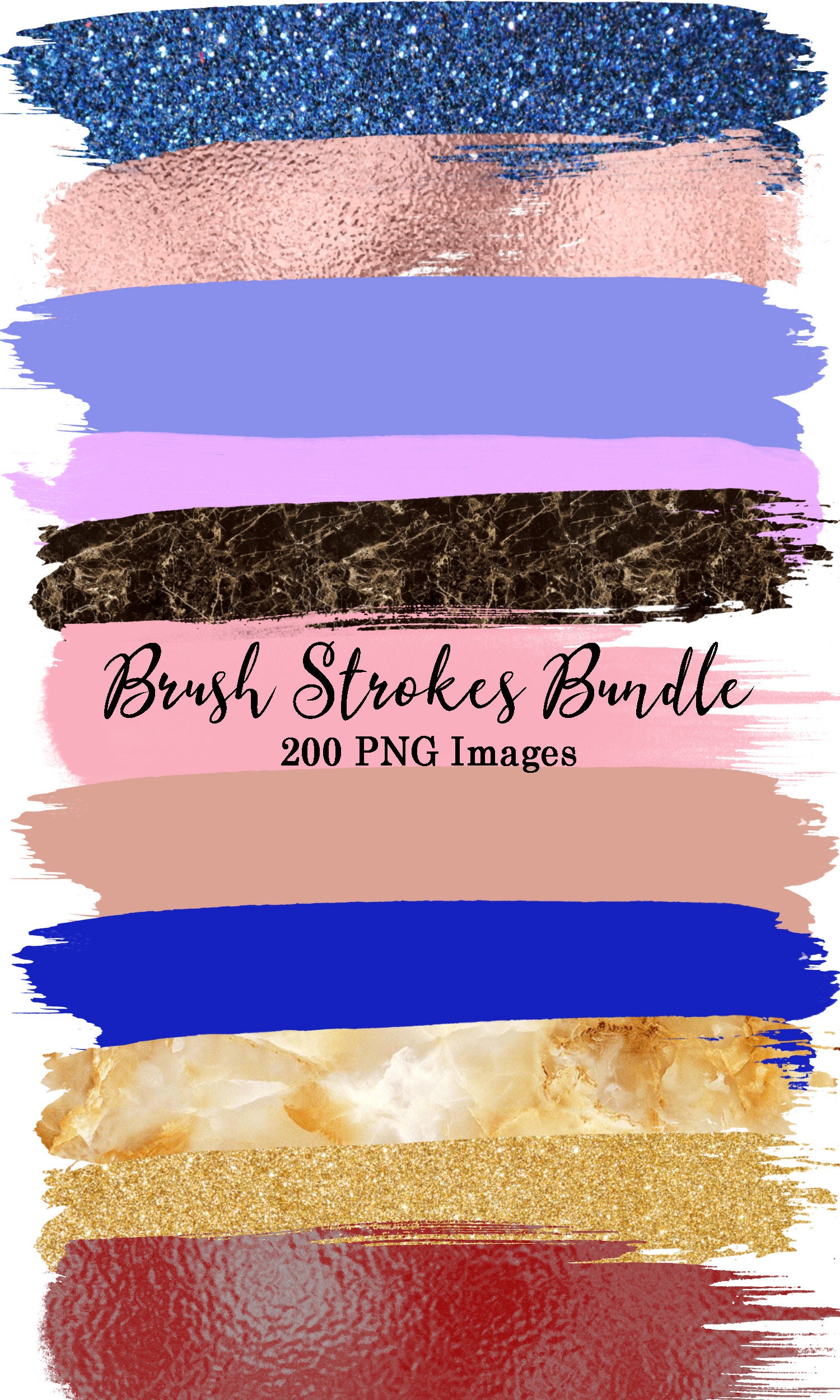 Brush Strokes Clip Art Bundle 200 PNG Images Foil Marble | Etsy