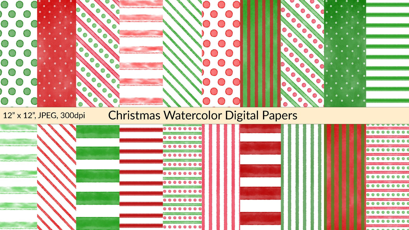 Bright Christmas Watercolor Papers Red and Green Digital - Etsy