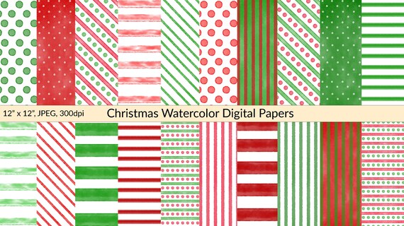 Bright Christmas Watercolor Papers Red and Green Digital - Etsy