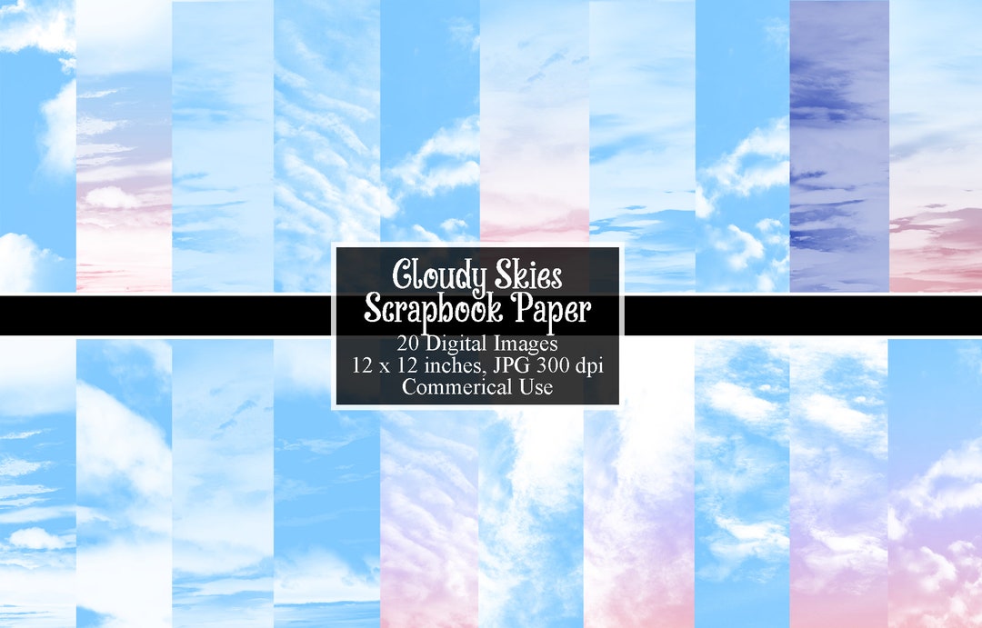 Cloudy Skies Digital Paper Pack, Clouds Background, Printable ...