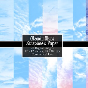 Cloudy Skies Digital Paper Pack, Clouds Background, Printable ...