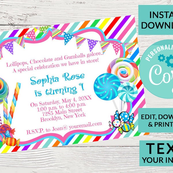 Candyland Digital Birthday Invitation - Etsy