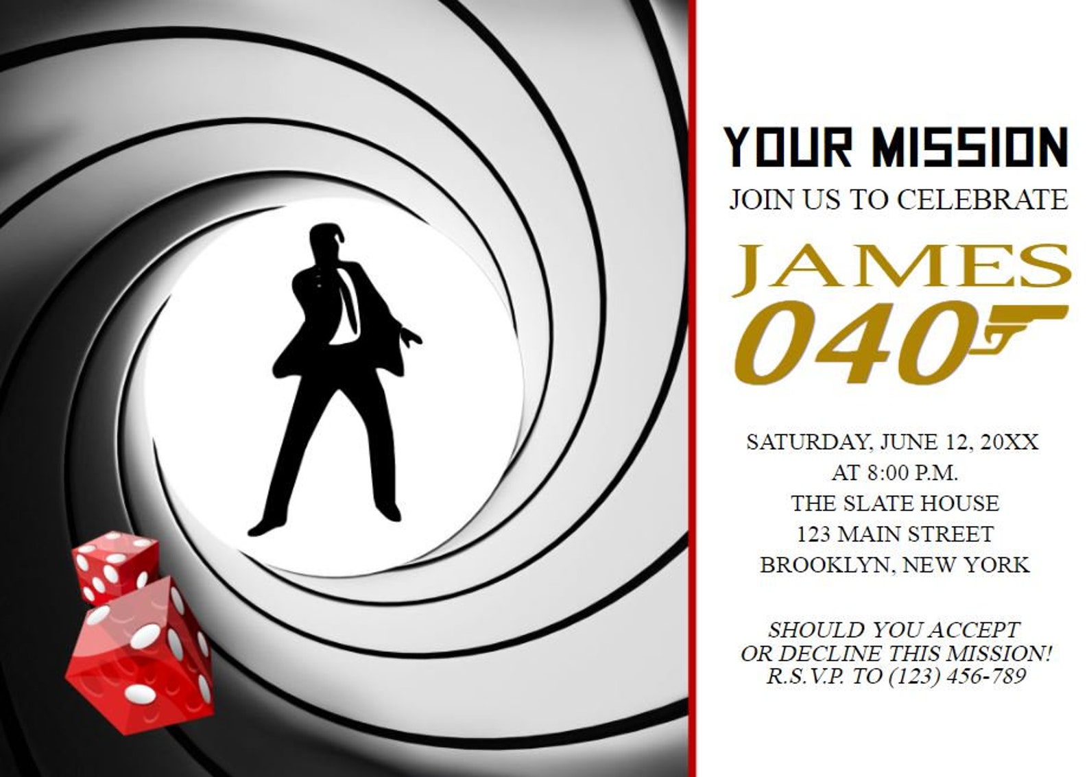 James Bond 007 Birthday Invitation Surprise Birthday Invite - Etsy