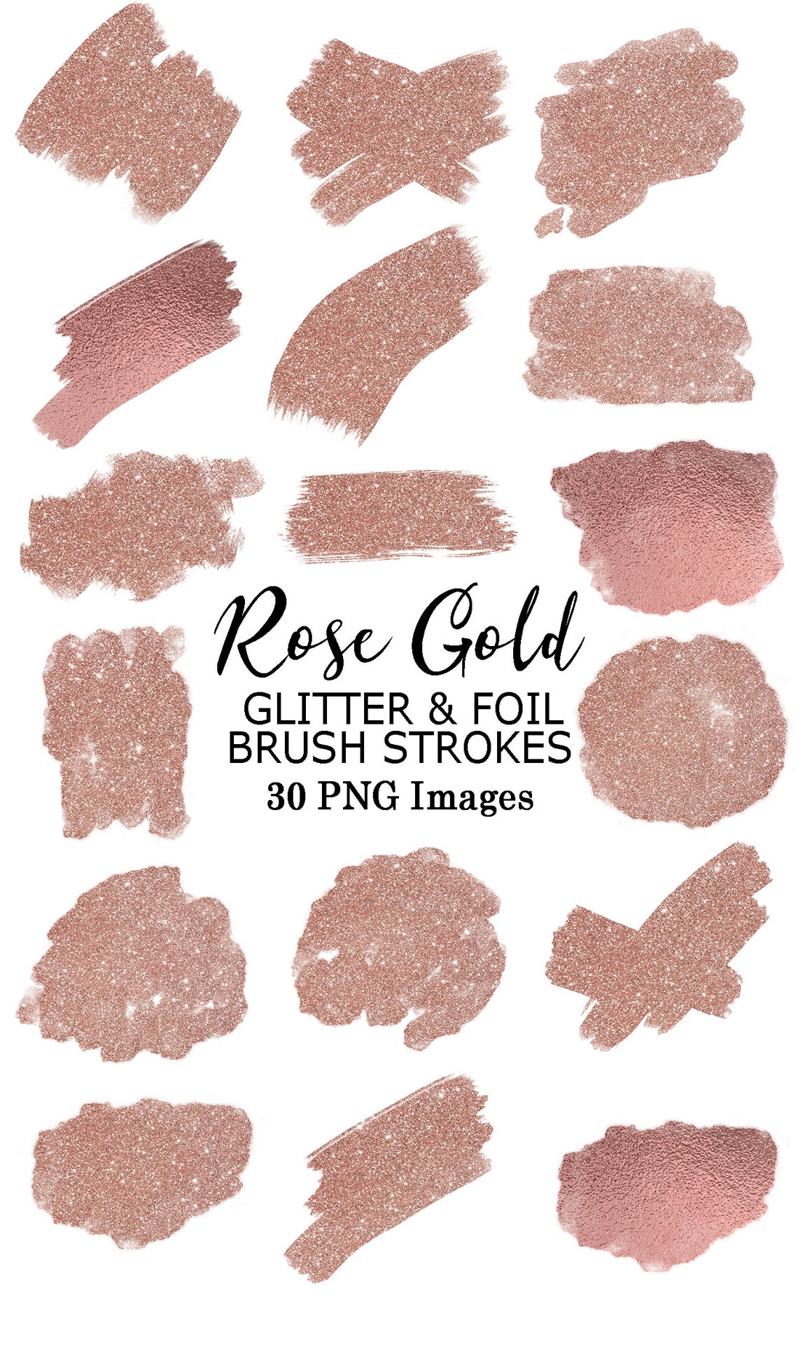 Rose Gold Foil and Glitter Brush Strokes Clip Art 21 Hand | Etsy