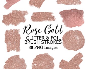 Navy and Blush Pink Watercolor Brush Strokes, Glitter, Foil Clipart ...