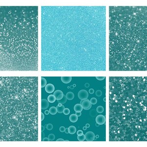 Teal Aqua Glitter and Bokeh Lights Digital Papers, Shimmer, Printable ...