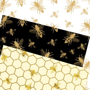 Honey Bee Hive Digital Paper, Black and Gold Bee Honeycomb Backgrounds ...