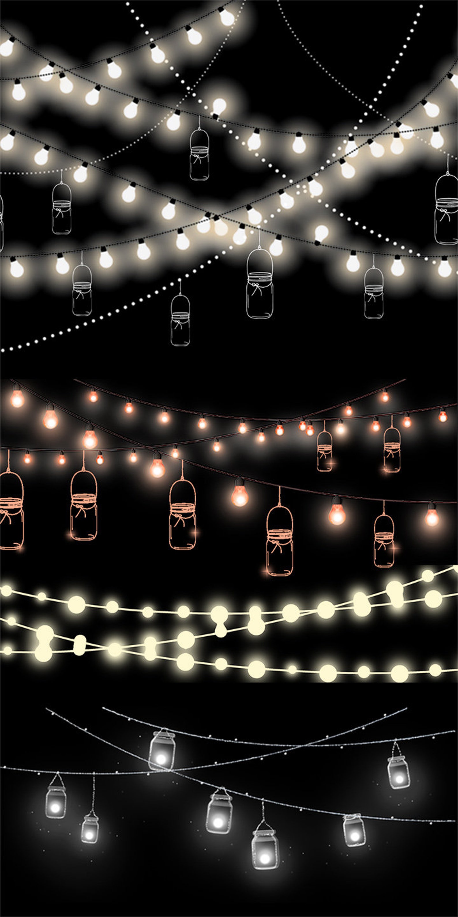 Mason Jars and String Lights Clipart, Fairy Lights Clip Art, Party ...