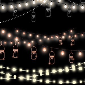 Mason Jars and String Lights Clipart, Fairy Lights Clip Art, Party ...