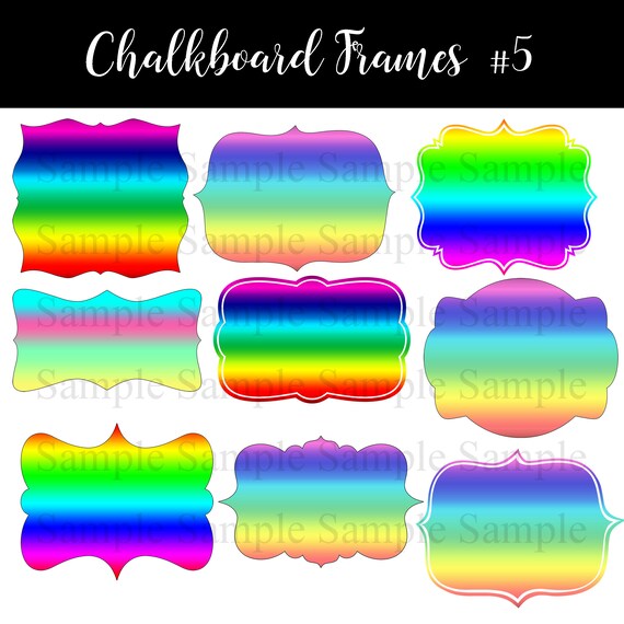 Chalkboard Rainbow Frame 5 Clip Art Badges Vintage Shapes | Etsy
