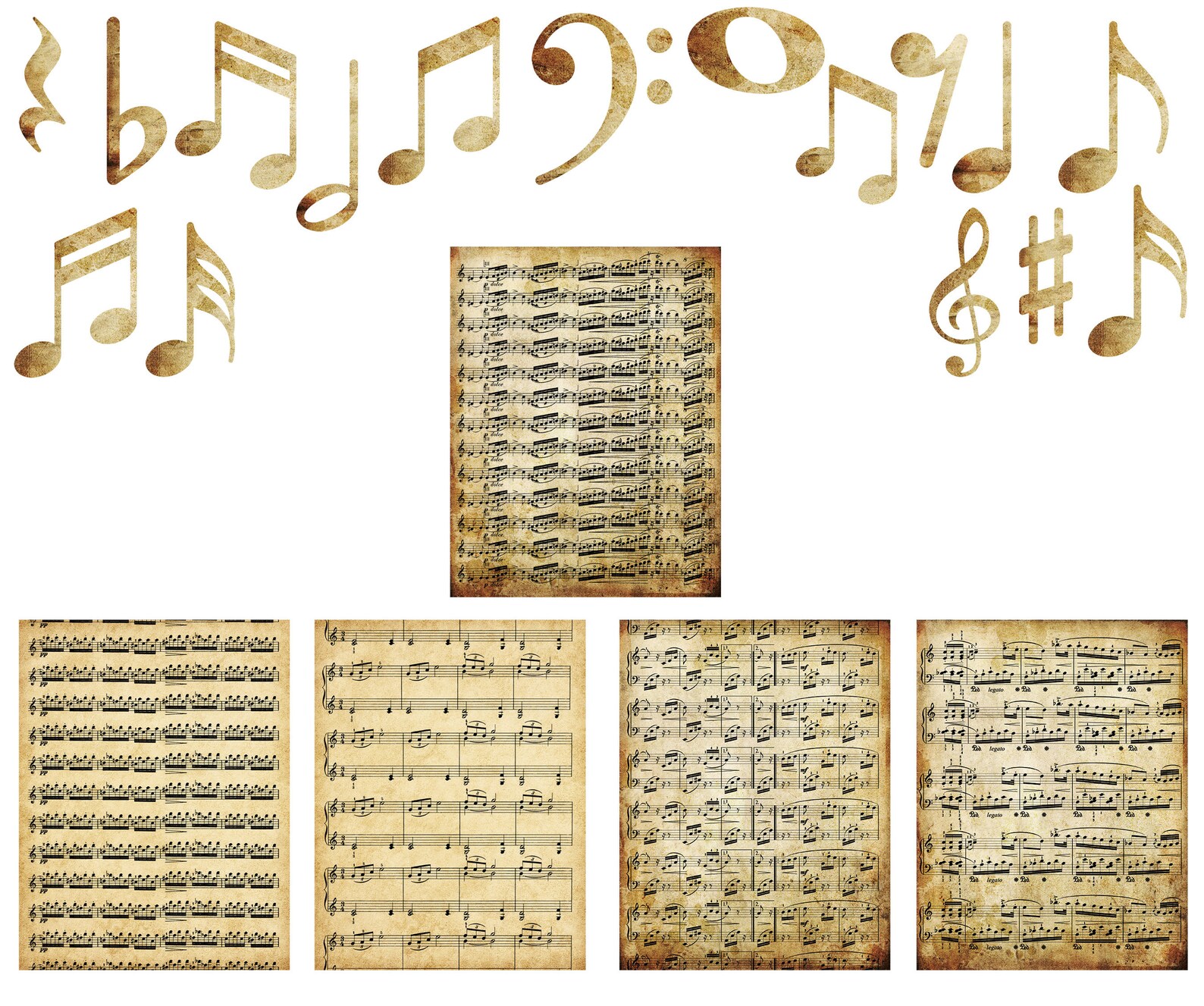 Vintage Music Notes Clipart and Digital Paper Bundle - Etsy
