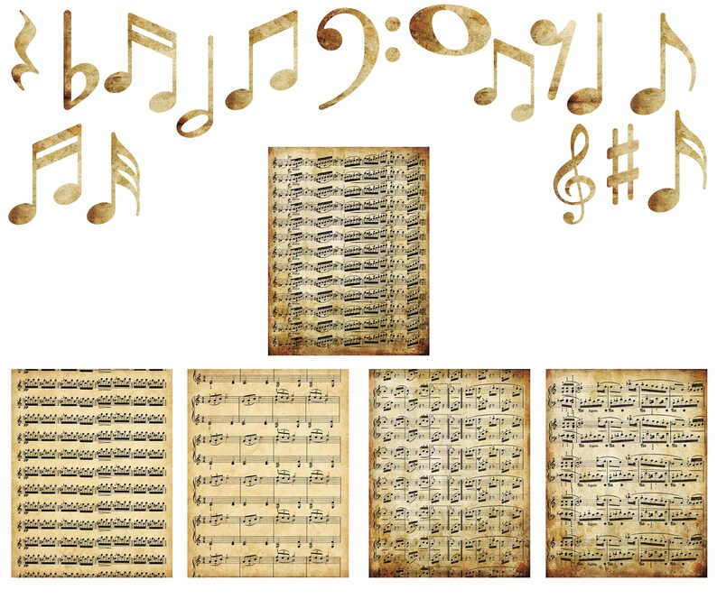 Vintage Music Notes Clipart and Digital Paper Bundle - Etsy