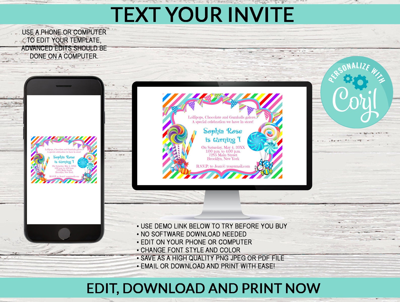 Candy Theme Birthday Invitation Candyland Birthday Digital | Etsy