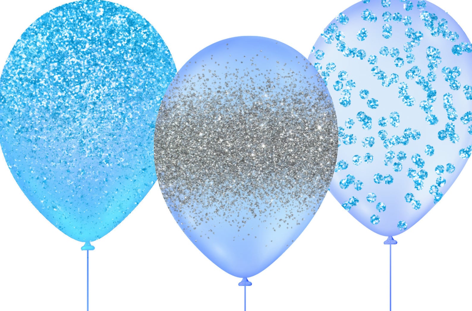 Baby Blue and Silver Balloons Clipart Glitter Balloon PNG | Etsy