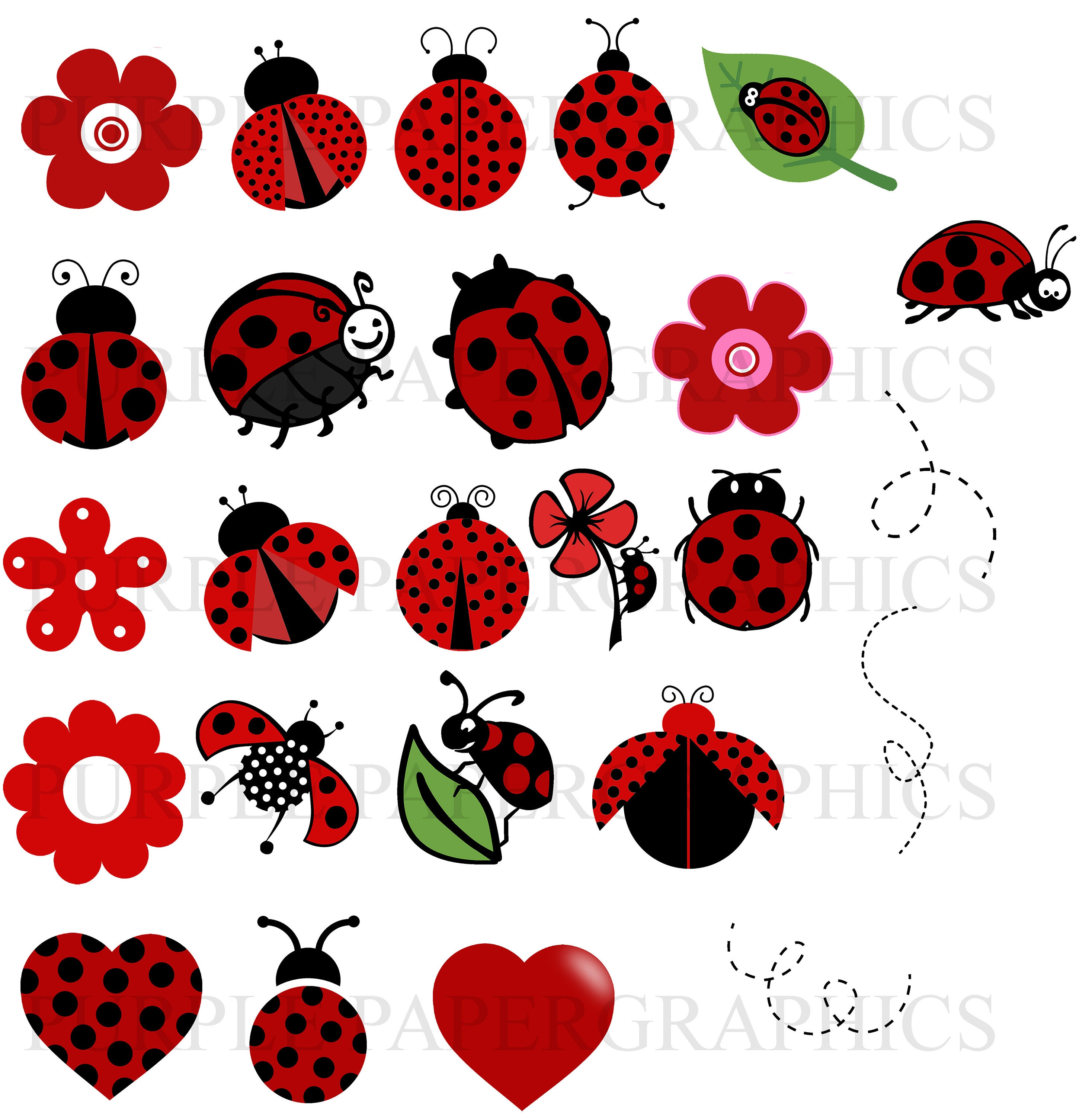 Ladybug Clipart and Digital Paper Backgrounds and Overlays - Etsy