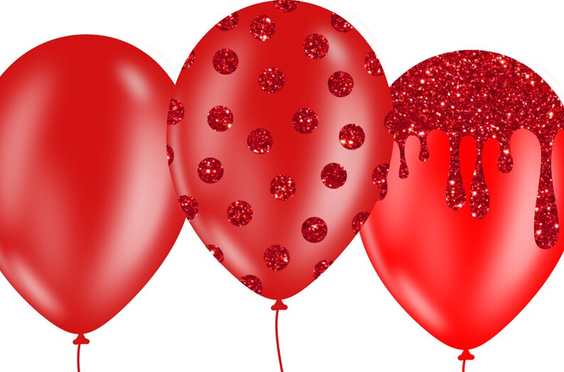 Red Glitter Balloons Clipart, Glitter Balloon PNG Digital Overlays ...