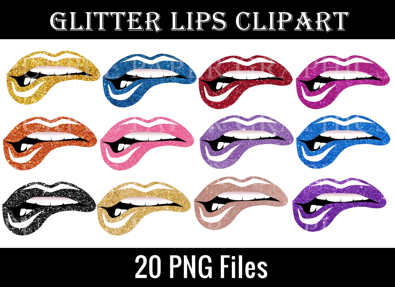 Glitter Lips Clipart Lips PNG Clip Art Lips Silhouette Lips | Etsy