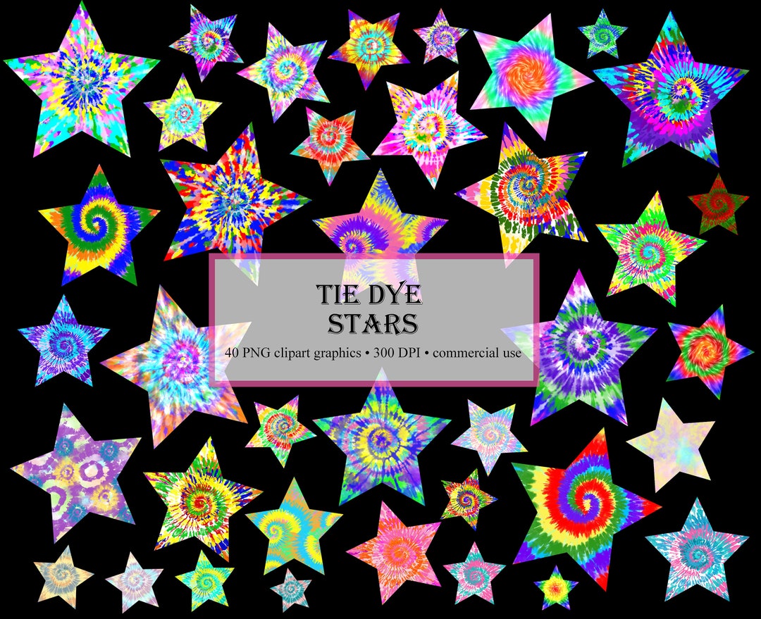 Tie Dye Stars Clip Art, Vintage Watercolor Star Clipart, Star ...