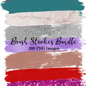 Brush Strokes Clip Art Bundle | 200 PNG Images | Foil, Marble, Glitter ...
