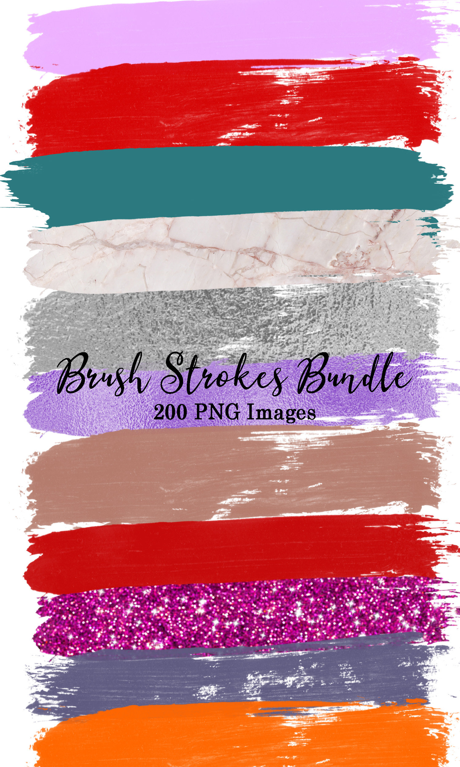 Brush Strokes Clip Art Bundle 200 PNG Images Foil Marble | Etsy