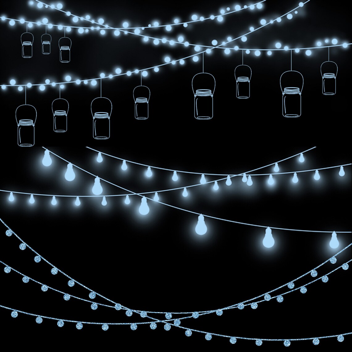 Light Blue Mason Jar Lights Clipart Sparkle Fairy Lights Clip - Etsy
