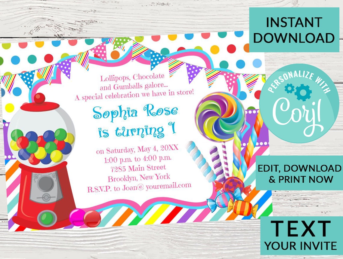 Candy Theme Birthday Invitation | Candyland Birthday | Digital INSTANT ...