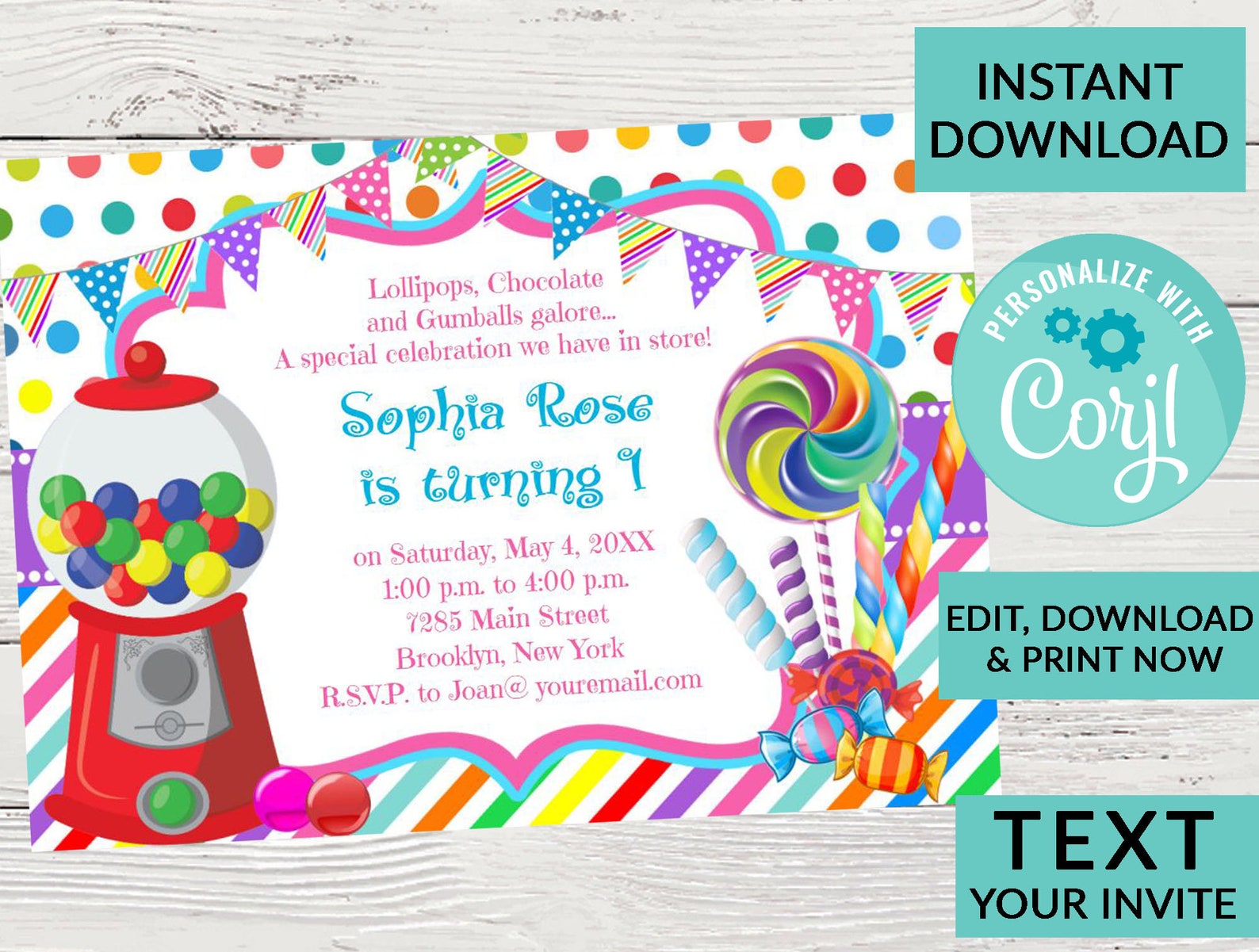 Candy Theme Birthday Invitation | Candyland Birthday | Digital INSTANT ...