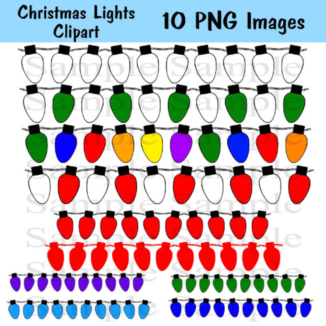 Christmas Lights Clipart INSTANT DOWNLOAD Xmas Clip Art | Etsy