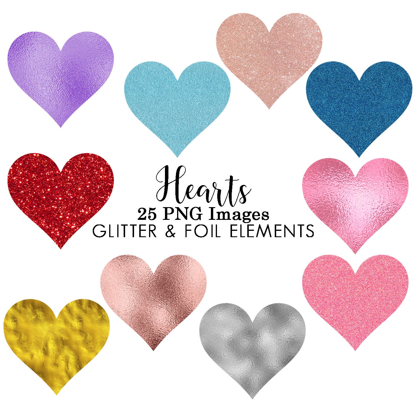 Hearts Glitter and Foil Clipart glitter heart clip art | Etsy