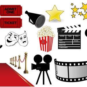 Hollywood Movie Night Digital Clipart and Digital Paper Bundle,instant ...