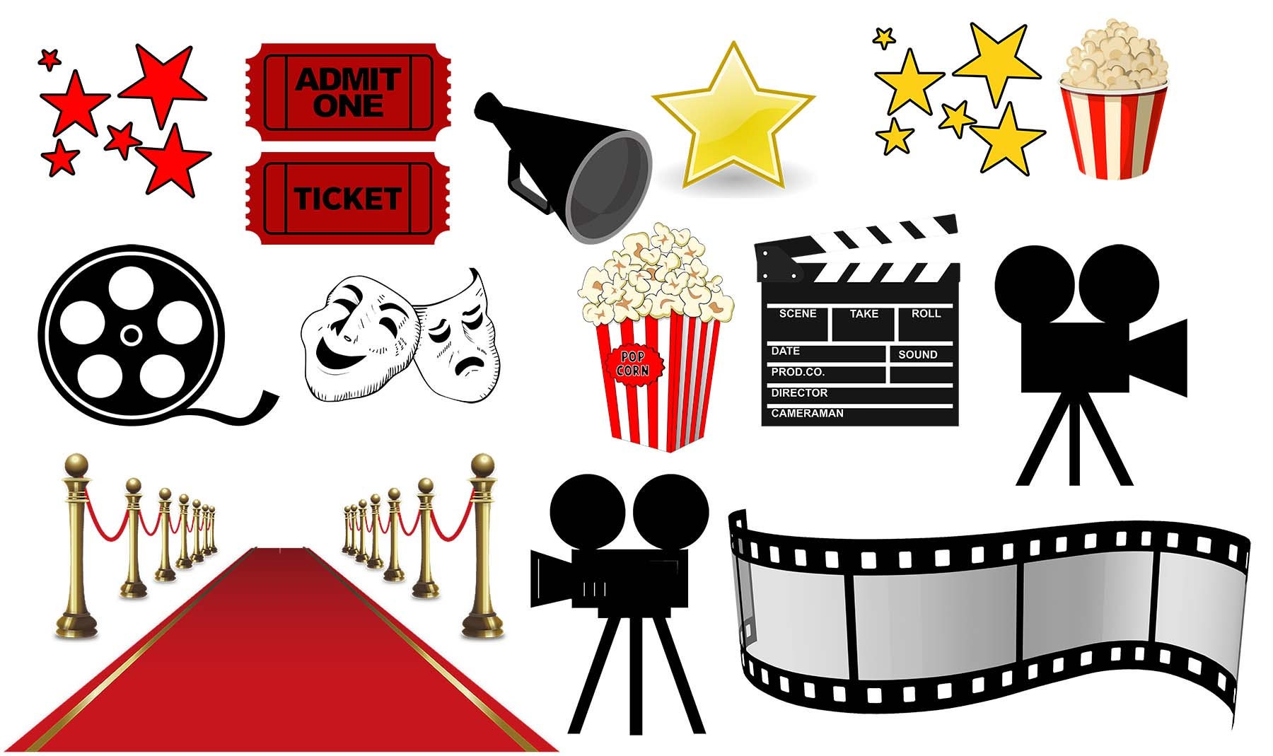 Hollywood Movie Night Digital Clipart and Digital Paper Bundle,instant ...