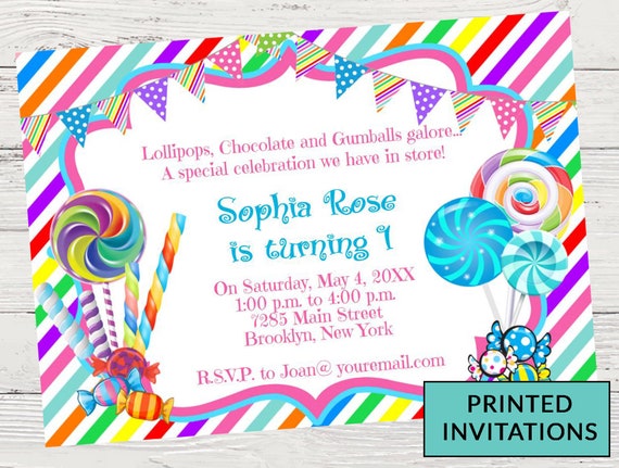 Candy Theme Birthday Invitation Candyland Birthday Printed | Etsy