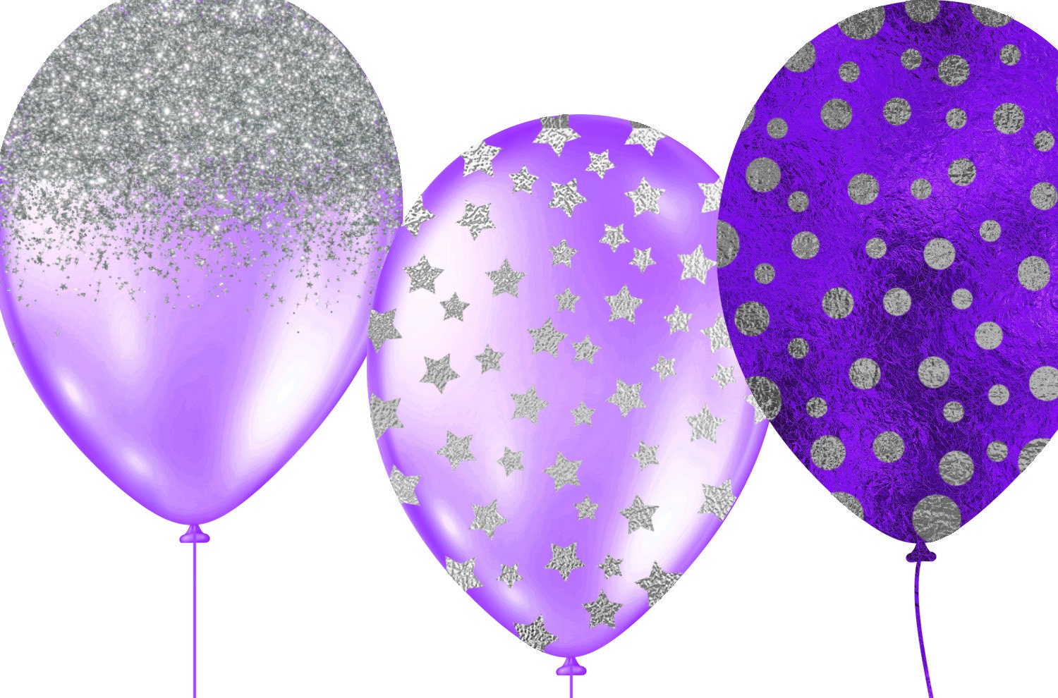 Purple Glitter Balloons Clipart Glitter Balloon Png Digital - Etsy
