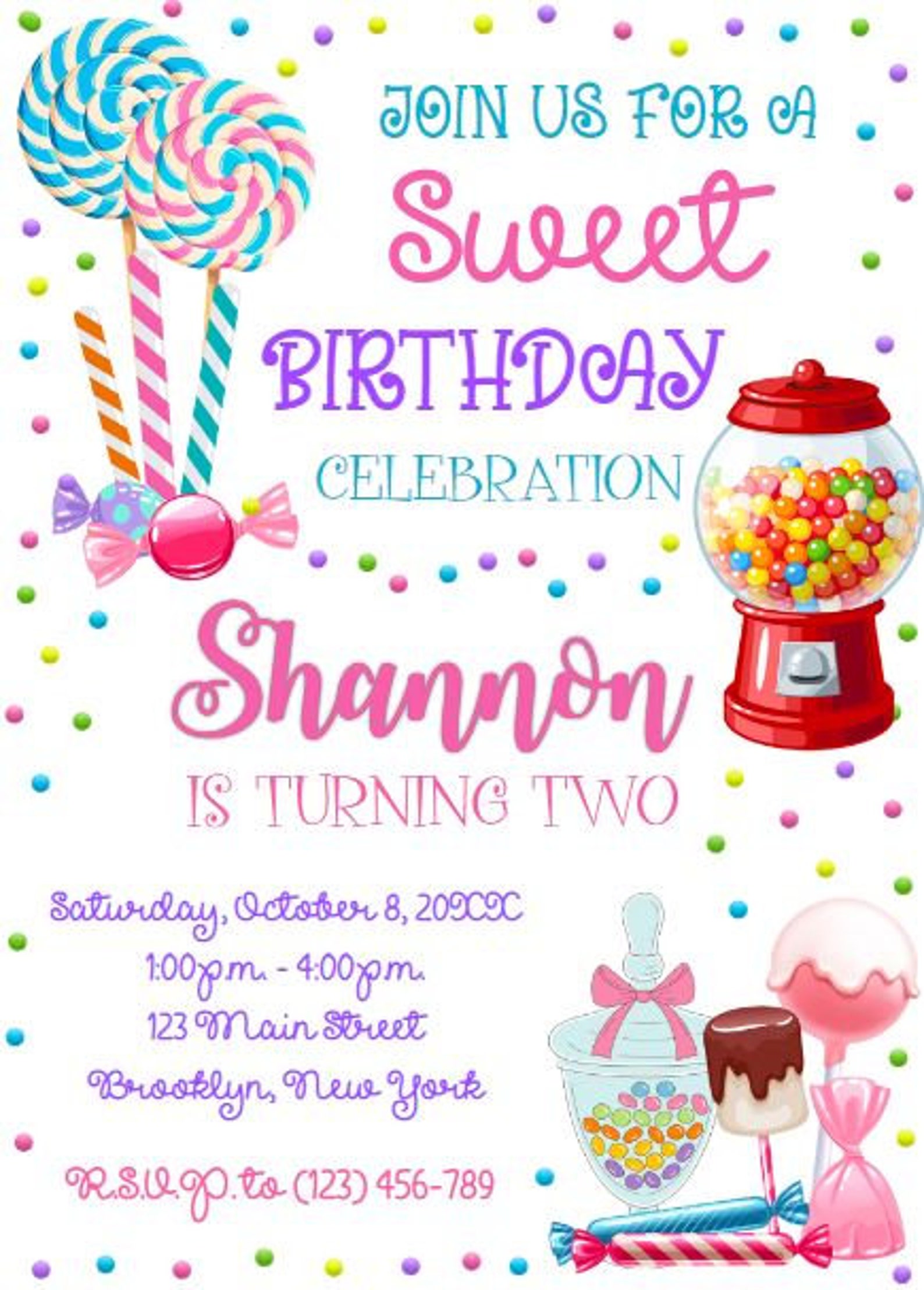 Candy Theme Birthday Invitation Candyland Birthday Digital - Etsy