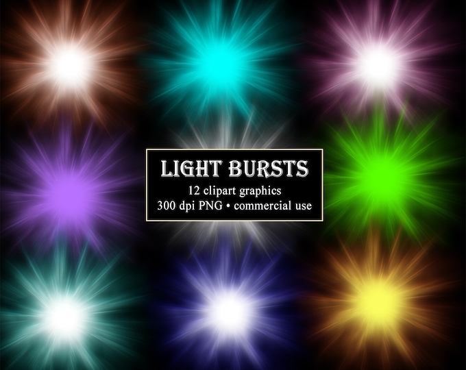 Light Bursts Clipart, PNG Digital Overlays, Sun Burst, Star Burst Clip ...