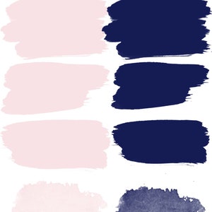 Navy and Blush Pink Watercolor Brush Strokes, Glitter, Foil Clipart ...