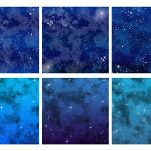 Blue Galaxy Backgrounds Digital Paper, Outer Space Textures With Starry ...