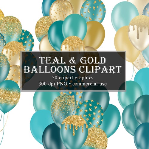 Teal and Silver Balloon Arch Clipart Blue Balloon Png Digital - Etsy