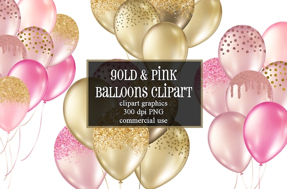 Pink and Gold Balloons Clipart Glitter Balloon Png Digital - Etsy