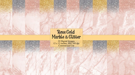 Rose Gold Marble and Glitter Digital Paper Marble Backgrounds | Etsy