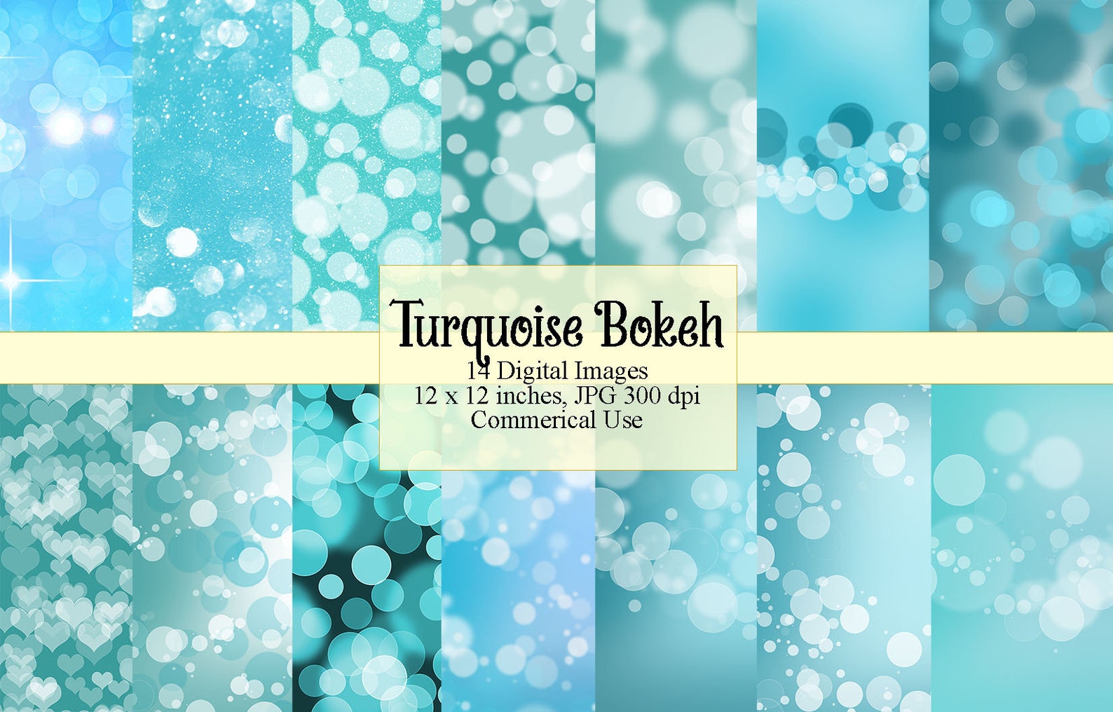 Turquoise Aqua Bokeh Digital Paper Printable Backgrounds - Etsy