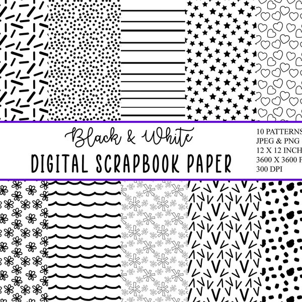 Digital Paper Black and White - Etsy