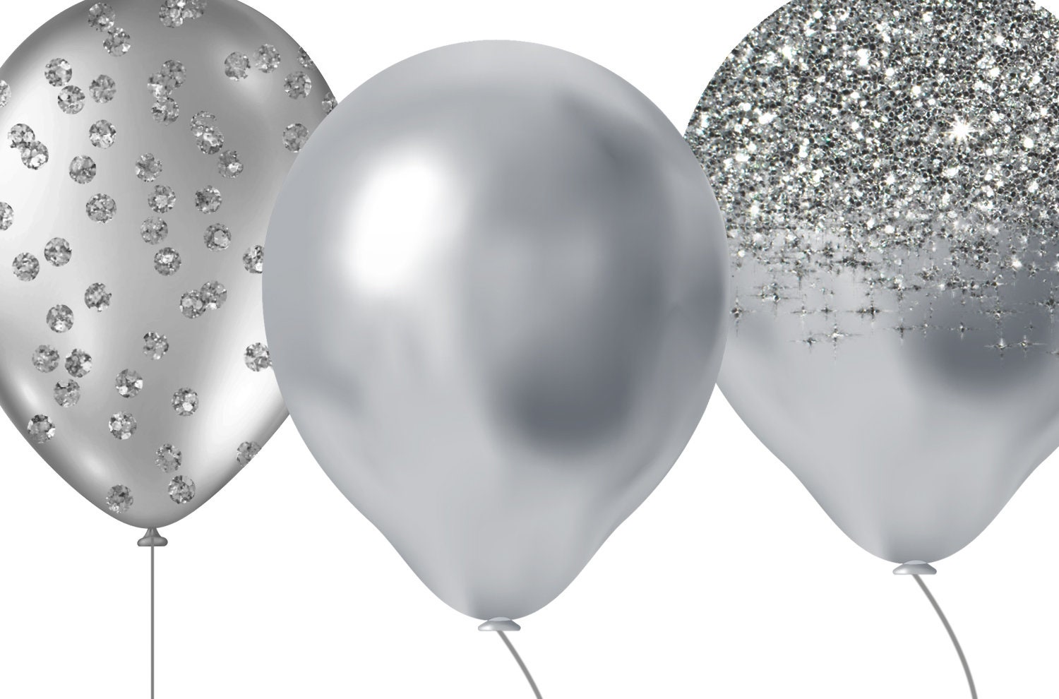 Gold and Silver Balloons Clipart Glitter Balloon PNG Digital | Etsy