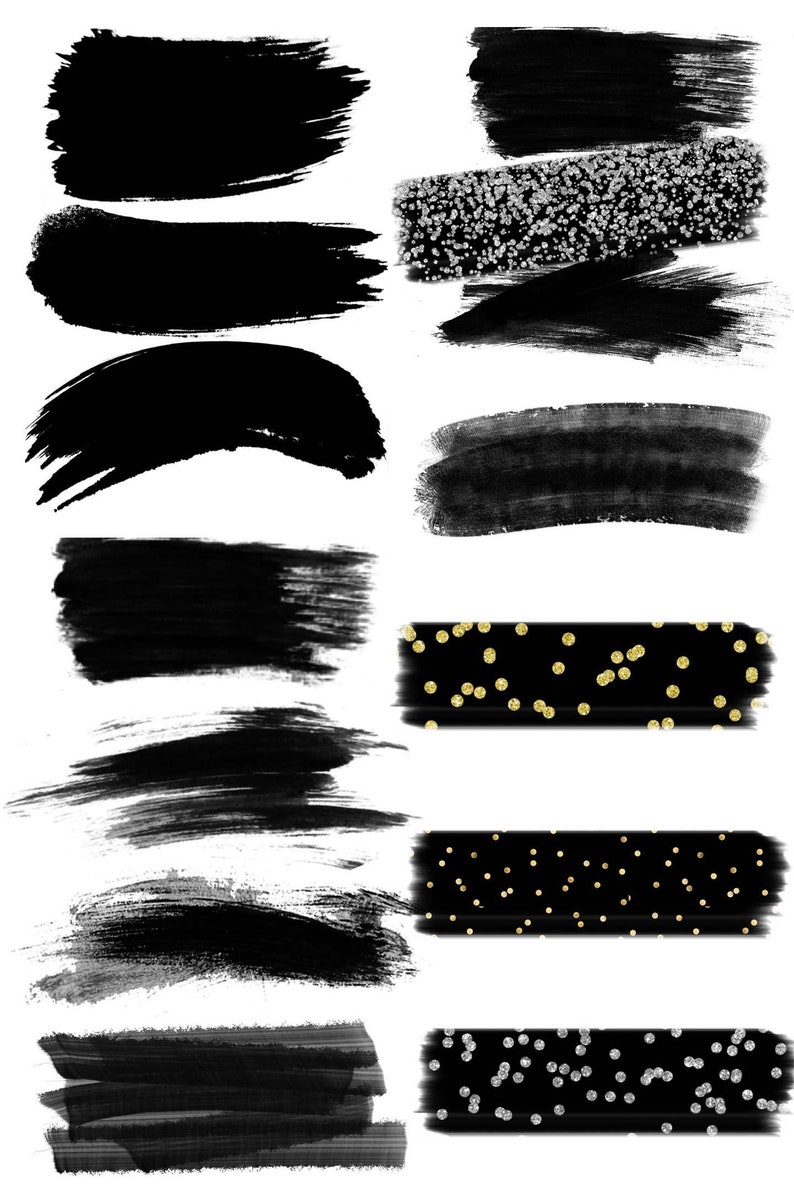 Black Watercolor Brush Strokes Black Paint Clipart Black | Etsy