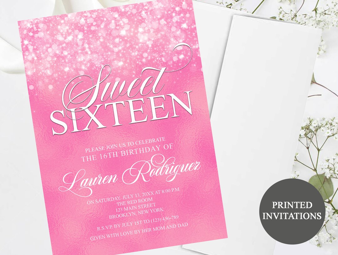 Hot Pink Sparkle Sweet 16 Invitation #66 | Printed Sweet 16 Invitations ...