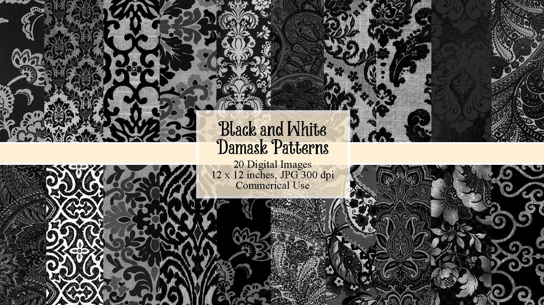 Damask Black and White Digital Paper, Glitter, Foil, INSTANT DOWNLOAD ...