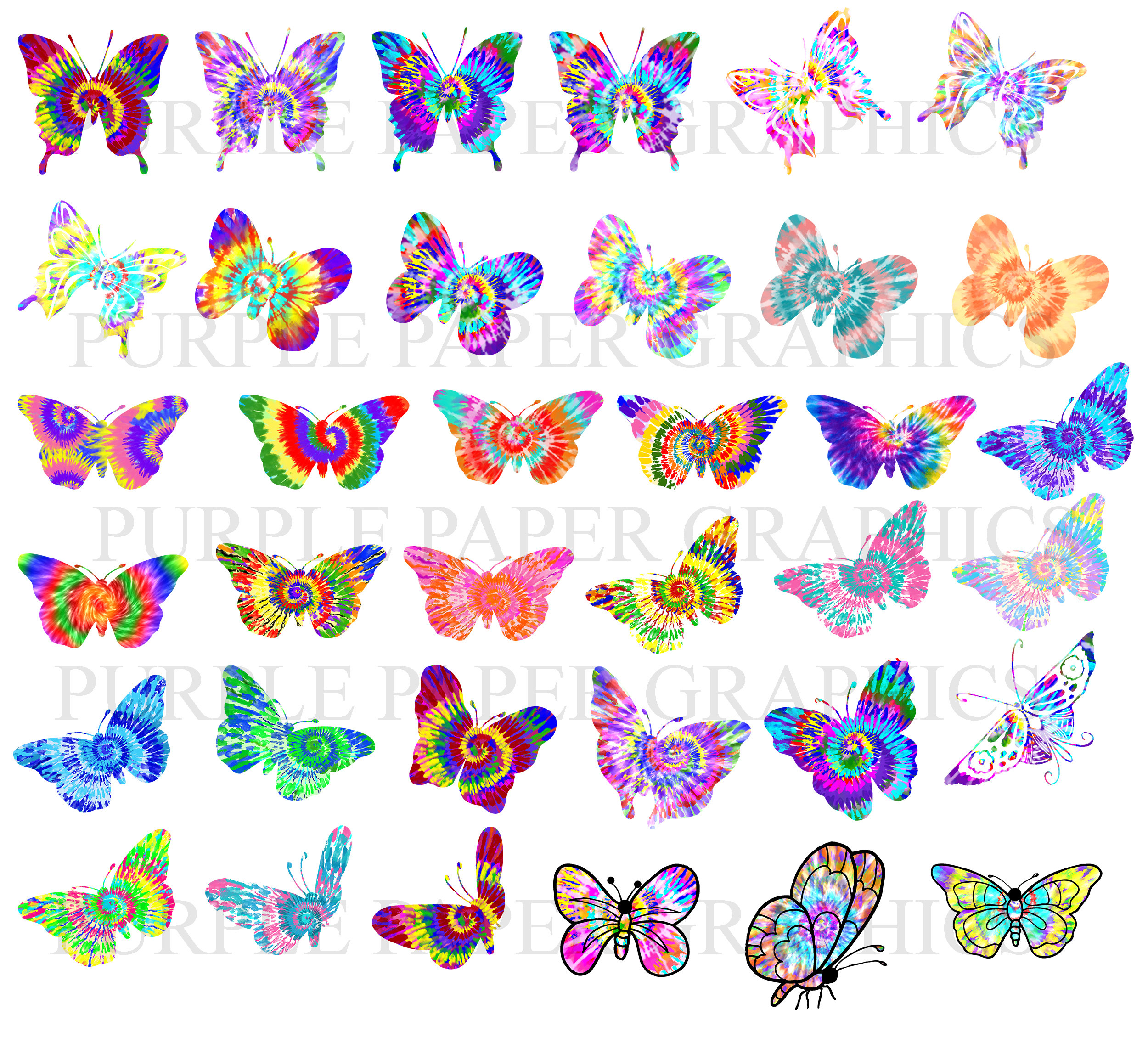 Tie Dye Butterflies Clip Art Vintage Watercolor Butterfly | Etsy
